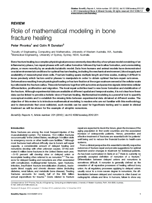 (PDF) Role of mathematical modeling in bone fracture healing