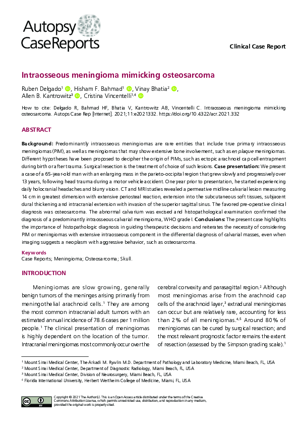 (PDF) Intraosseous meningioma mimicking osteosarcoma | Allen Kantrowitz ...