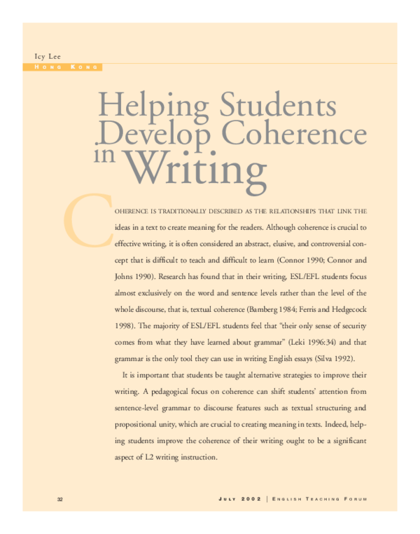 (PDF) Helping Students Develop Coherence in Writing