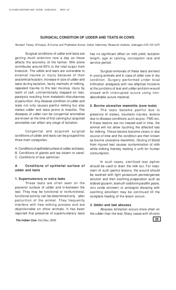 (PDF) Surgical condition of udder and teats in Cows