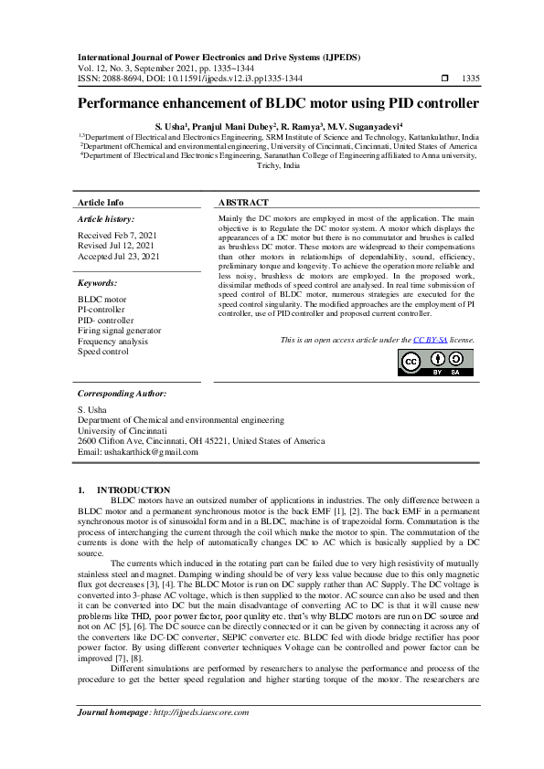 Pdf Performance Enhancement Of Bldc Motor Using Pid Controller
