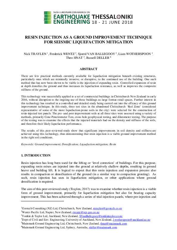 (PDF) Resin Injection as a Ground Improvement Technique for Seismic ...