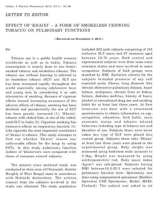 (PDF) Effect of 'Khaini'--a form of smokeless chewing tobacco on ...