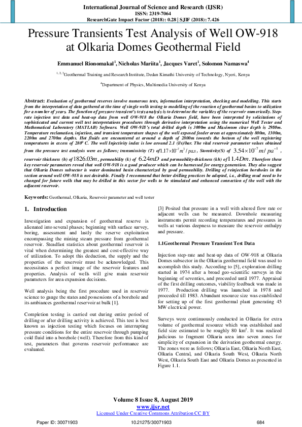 (PDF) Pressure Transients Test Analysis of Well OW-918 at Olkaria Domes ...