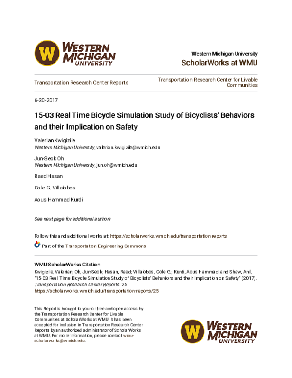 (PDF) Real Time Bicycle Simulation Study of Bicyclists ’ Behaviors and ...