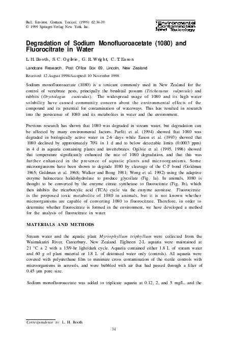 (PDF) Degradation of Sodium Monofluoroacetate (1080) and Fluorocitrate ...