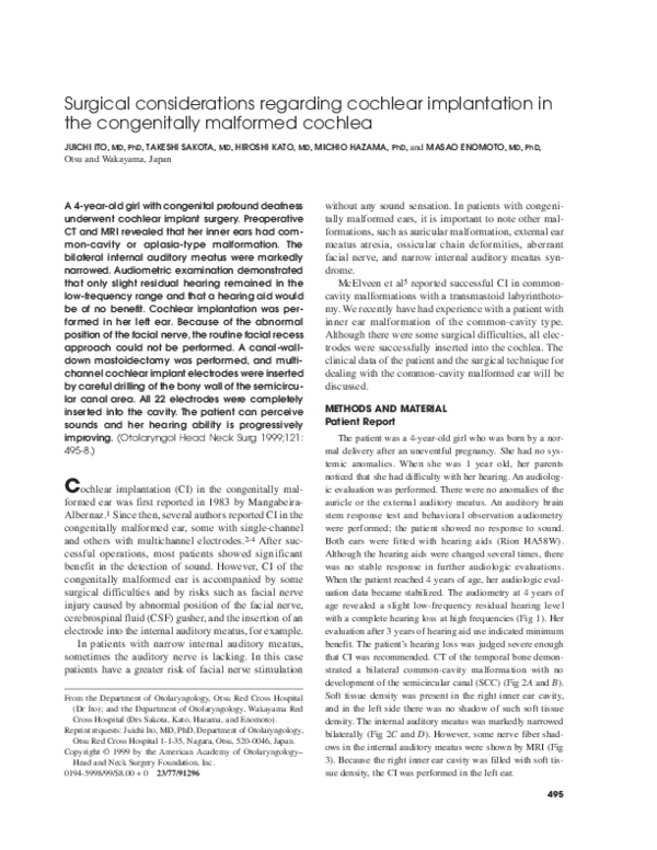 (PDF) Surgical considerations regarding cochlear implantation in the ...