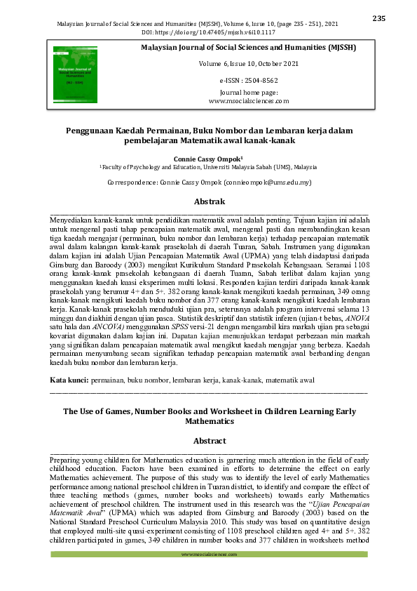 (PDF) Penggunaan Kaedah Permainan, Buku Nombor dan Lembaran kerja dalam ...