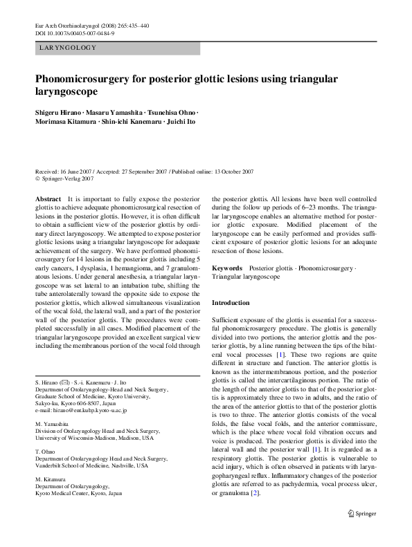 (PDF) Phonomicrosurgery for posterior glottic lesions using triangular ...