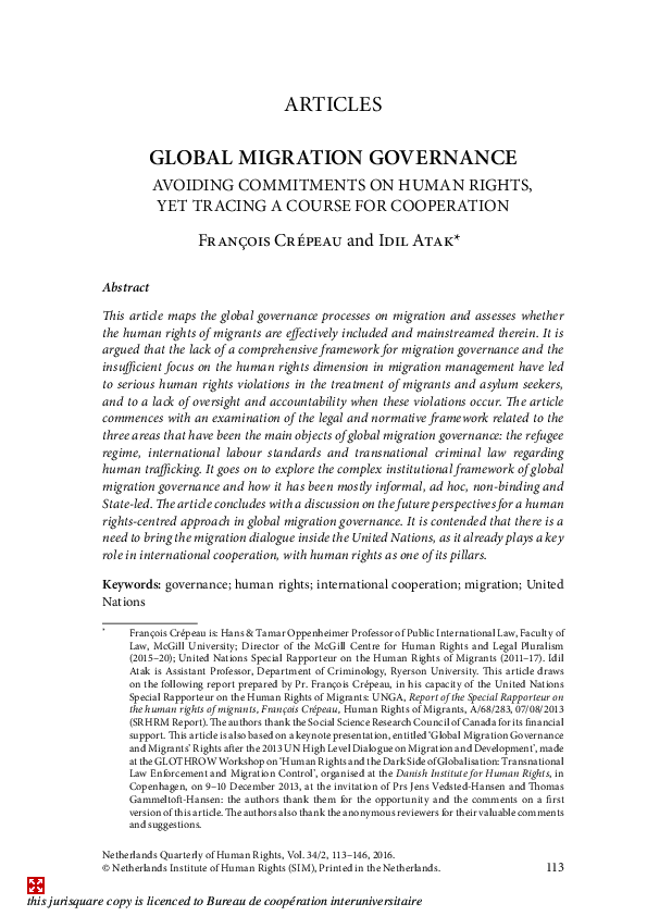 (PDF) Global Migration Governance