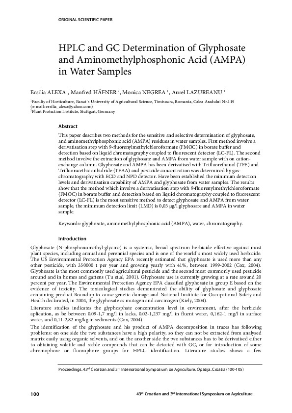(PDF) HPLC and GC Determination of Glyphosate and Aminomethylphosphonic ...