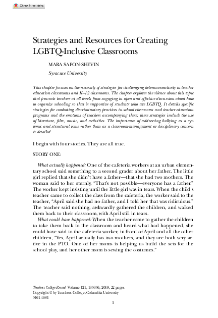 (PDF) Strategies and Resources for Creating LGBTQ-Inclusive Classrooms