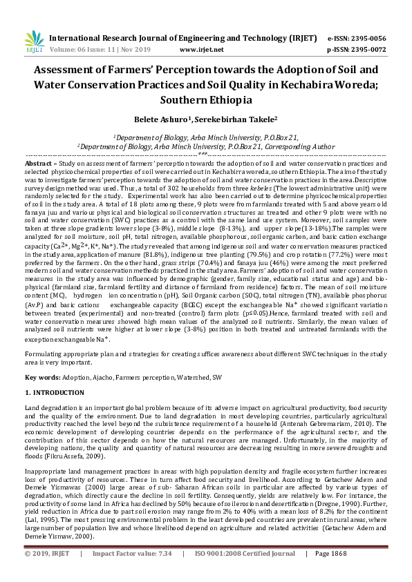 (PDF) Assessment of Farmers’ Perception towards the Adoption of Soil and Water Conservation ...