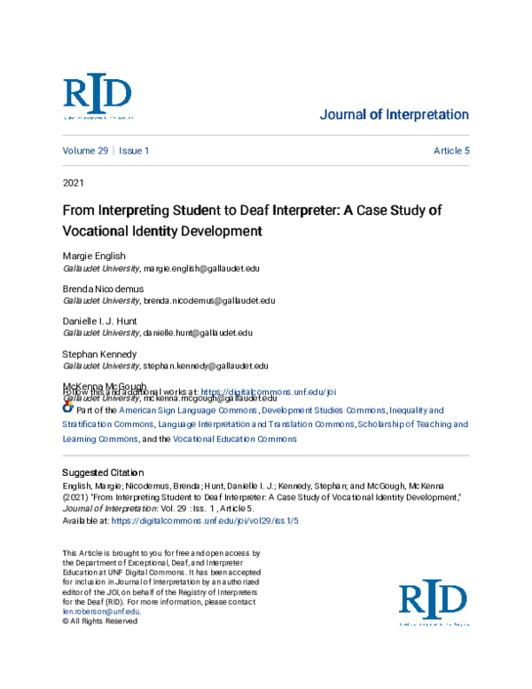 (PDF) From Interpreting Student to Deaf Interpreter: A Case Study of ...