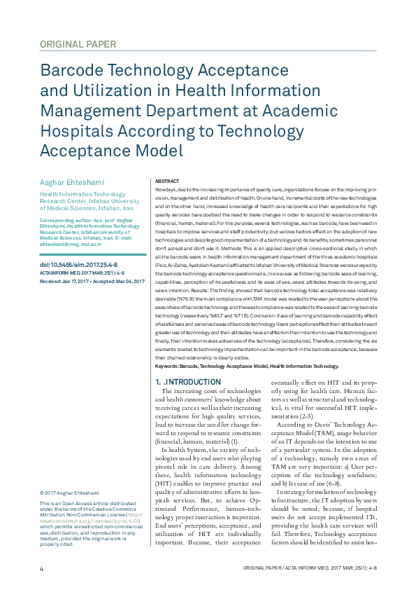 (PDF) Barcode Technology Acceptance and Utilization in Health ...