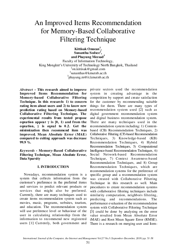 (PDF) An Improved Items Recommendation for Memory-Based Collaborative ...