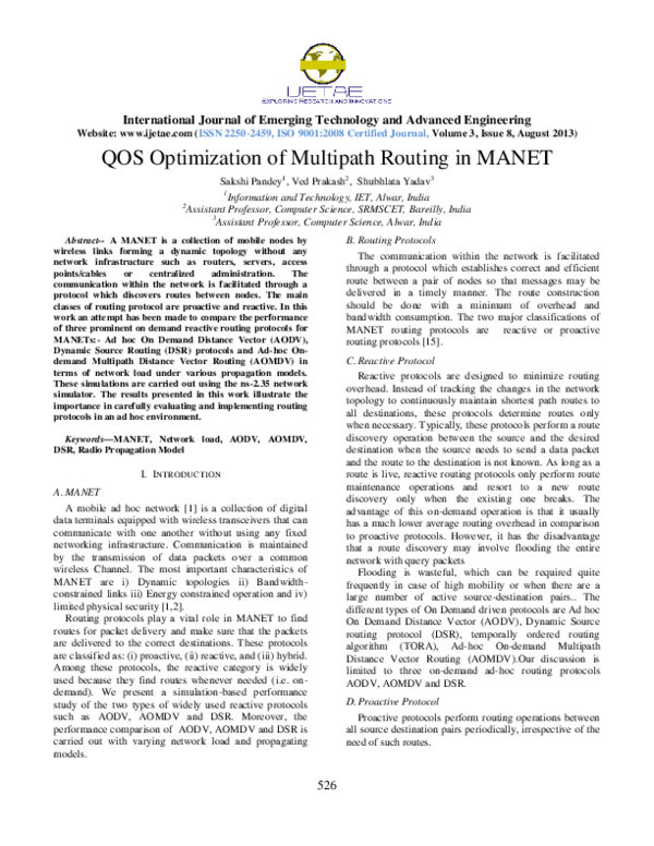 (PDF) QOS Optimization of Multipath Routing in MANET