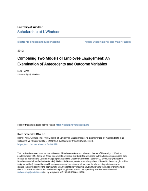 (PDF) Comparing Two Models of Employee Engagement: An Examination of ...