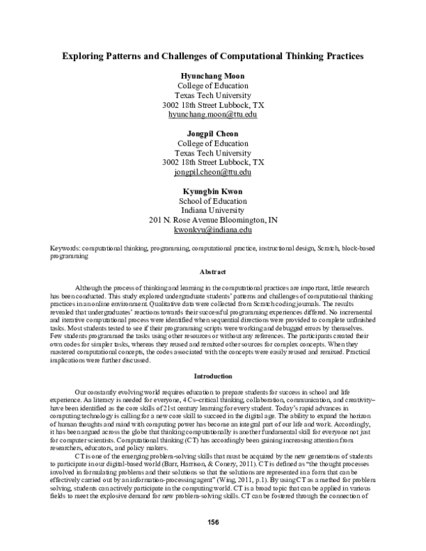 (PDF) Exploring Patterns and Challenges of Computational Thinking Practices