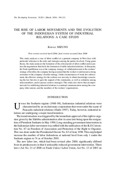 (PDF) The Rise of Labor Movements and the Evolution of the Indonesian ...