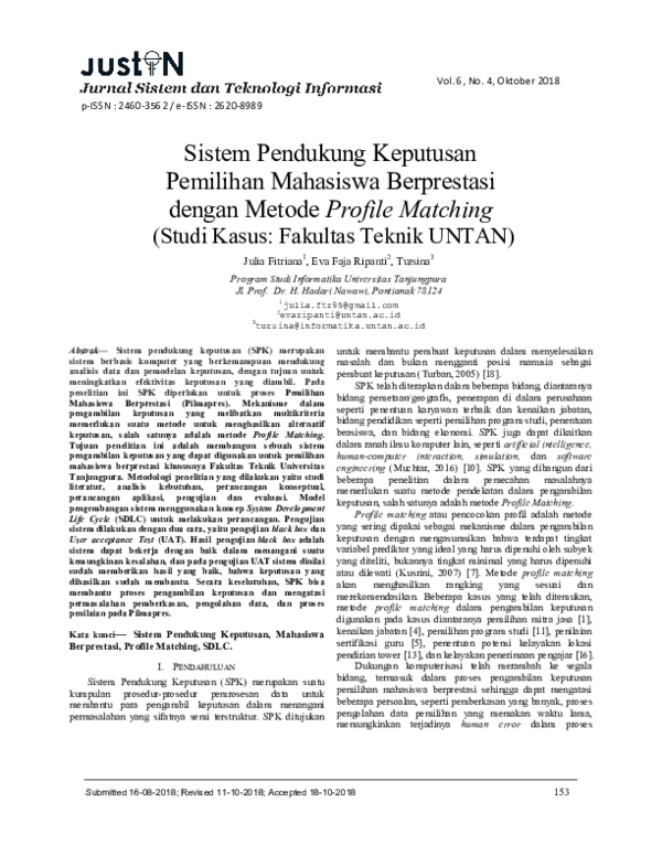 (PDF) Sistem Pendukung Keputusan Pemilihan Mahasiswa Berprestasi dengan Metode Profile Matching