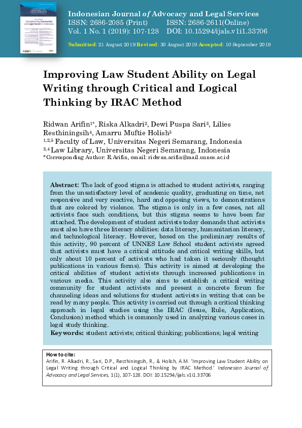 (PDF) Improving Law Student Ability on Legal Writing through Critical ...