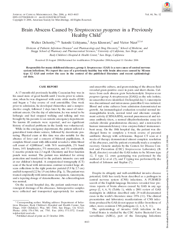 (PDF) Streptococcus Brain Abscess in a Previously Healthy Child