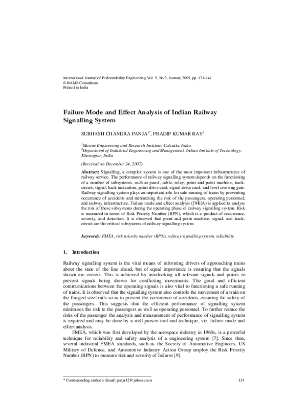 (PDF) Failure Mode and Effect Analysis of Indian Railway Signalling System