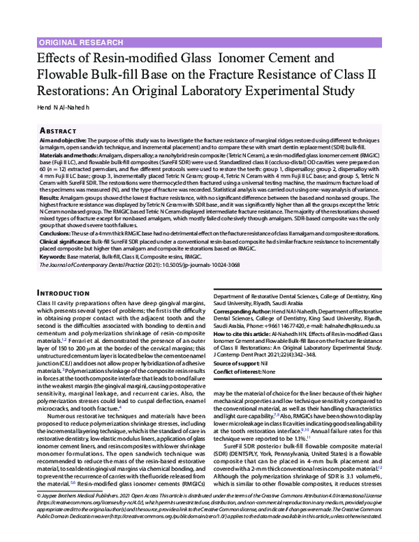 (PDF) Effects of Resin-modified Glass Ionomer Cement and Flowable Bulk-fill Base on the Fracture ...