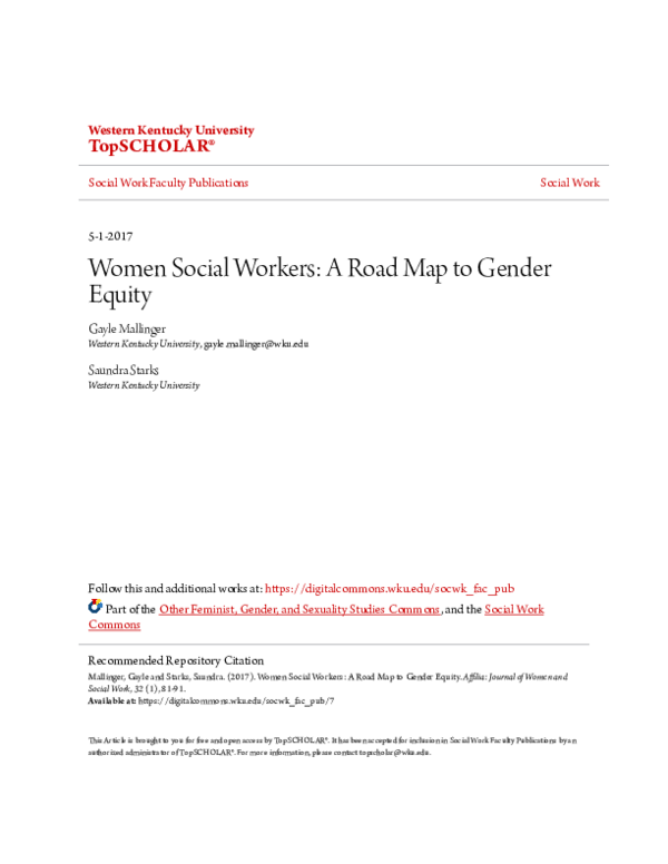 (PDF) Women Social Workers: A Road Map to Gender Equity