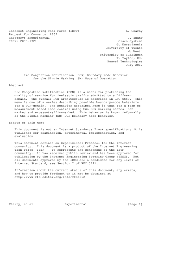 (PDF) Pre-congestion Notification (PCN) Boundary-Node Behavior for the ...