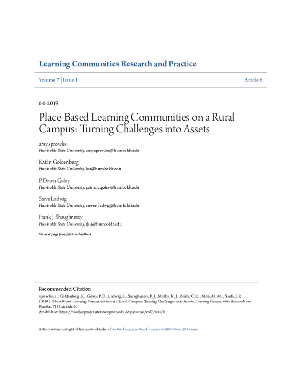 (PDF) Place-Based Learning Communities on a Rural Campus: Turning ...