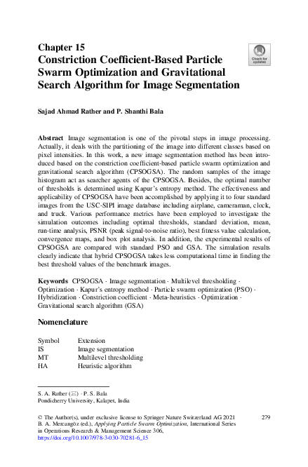 Pdf Constriction Coefficient Based Particle Swarm Optimization And Gravitational Search