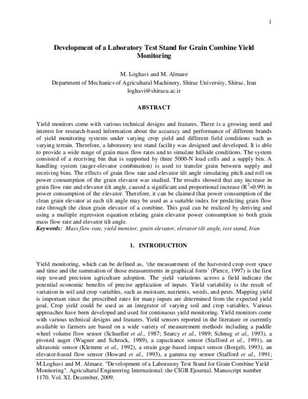 (PDF) Development of a laboratory test stand for grain combine yield ...