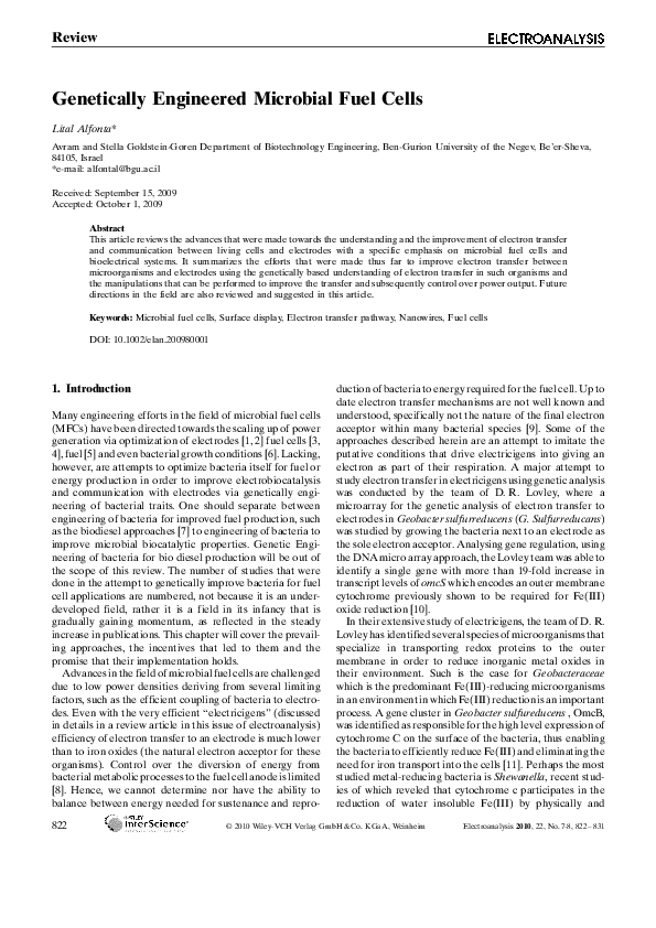(PDF) Genetically Engineered Microbial Fuel Cells