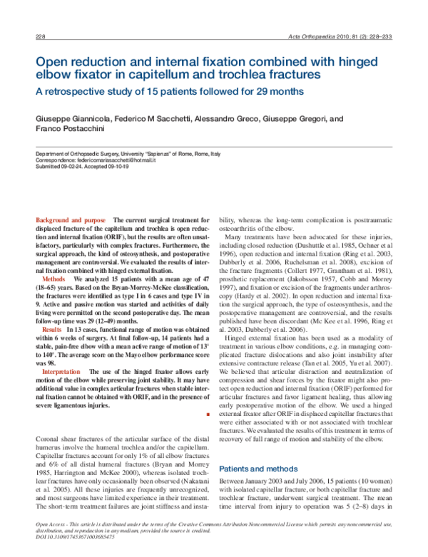 (PDF) Open reduction and internal fixation combined with hinged elbow ...