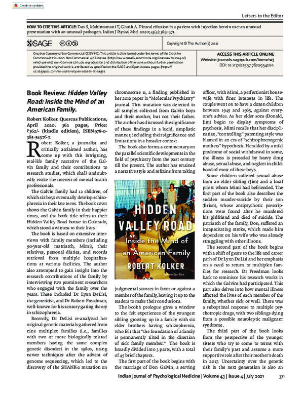 (PDF) Book Review: Hidden Valley Road: Inside the Mind of an American ...
