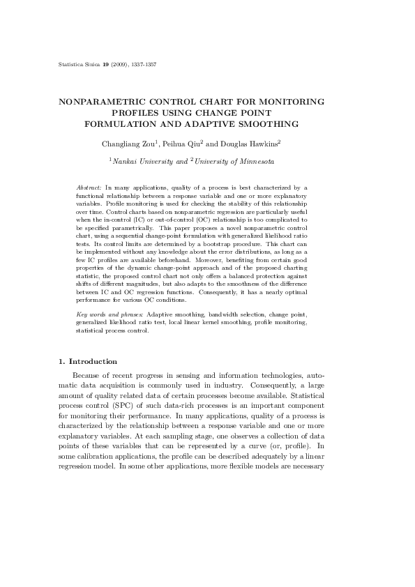 (PDF) Nonparametric Control Chart for Monitoring Profiles Using Change Point Formulation and ...