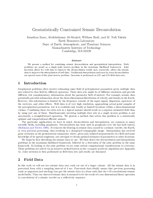 (PDF) Geostatistically Constrained Seismic Deconvolution | William Rodi ...