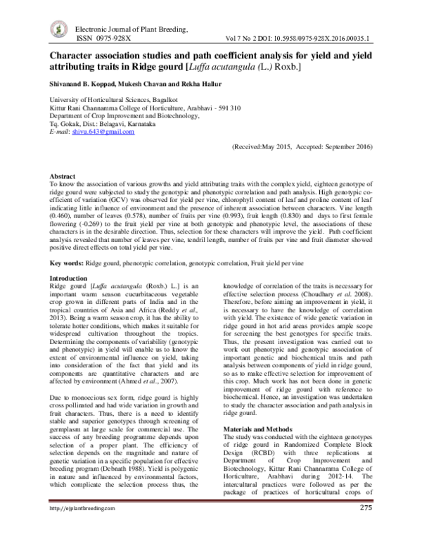 (PDF) Character association studies and path coefficient analysis for yield and yield ...