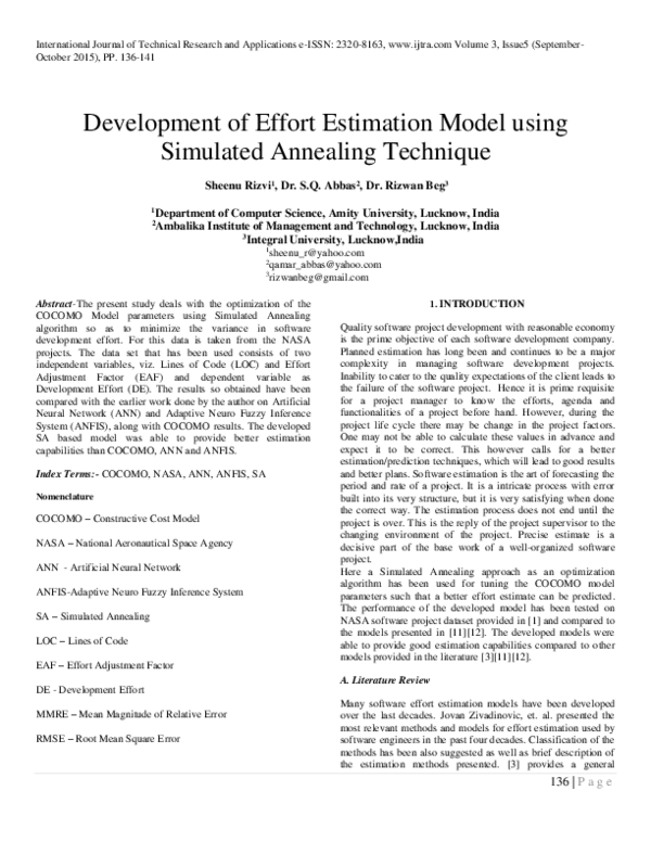 (PDF) Development of Effort Estimation Model using Simulated Annealing Technique