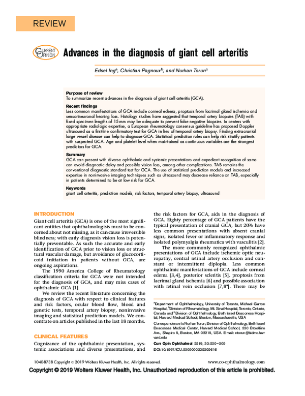 (PDF) Advances in the diagnosis of giant cell arteritis