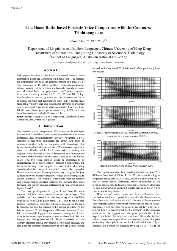 Pdf Likelihood Ratio Based Forensic Voice Comparison With The