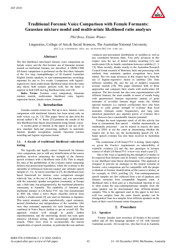Pdf Traditional Forensic Voice Comparison With Female Formants