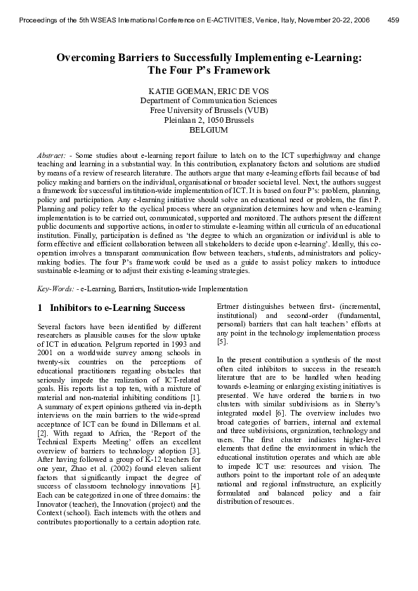 (PDF) Overcoming Barriers to Successfully Implementing E-Learning: The ...