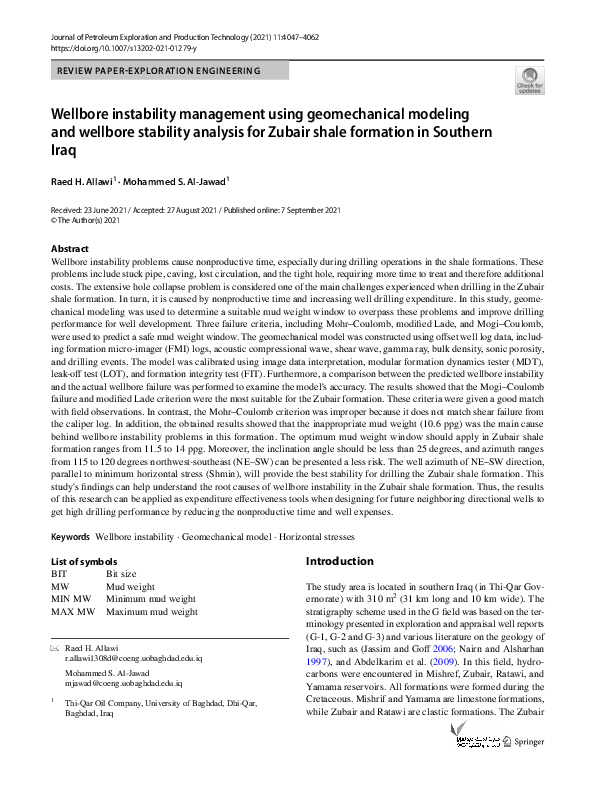 (PDF) Wellbore instability management using geomechanical modeling and wellbore stability ...