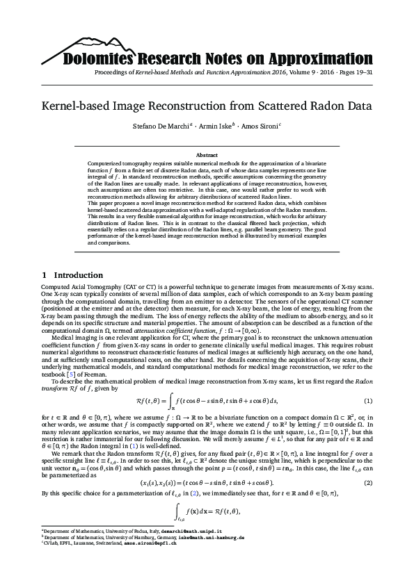 (PDF) Kernel-based image reconstruction from scattered Radon data by positive definite function