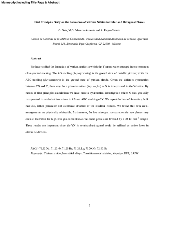 (PDF) First principles study on the formation of yttrium nitride in ...