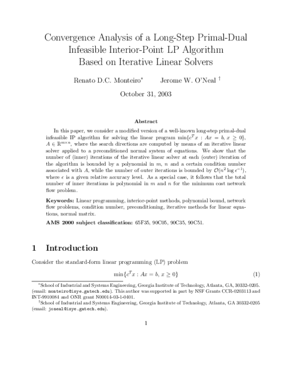 Pdf Convergence Analysis Of A Long Step Primal Dual Infeasible Interior Point Lp Algorithm 9098