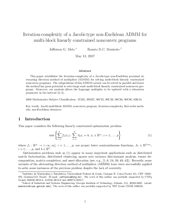 (PDF) Iteration-complexity of a Jacobi-type non-Euclidean ADMM for multi-block linearly ...